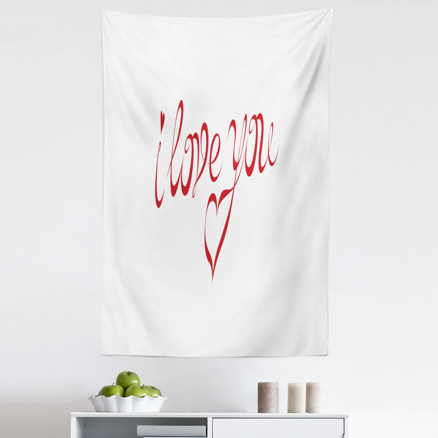 I Love You Tapestry, Swirling Letter Fonts in Warm Color Heart Shaped ...