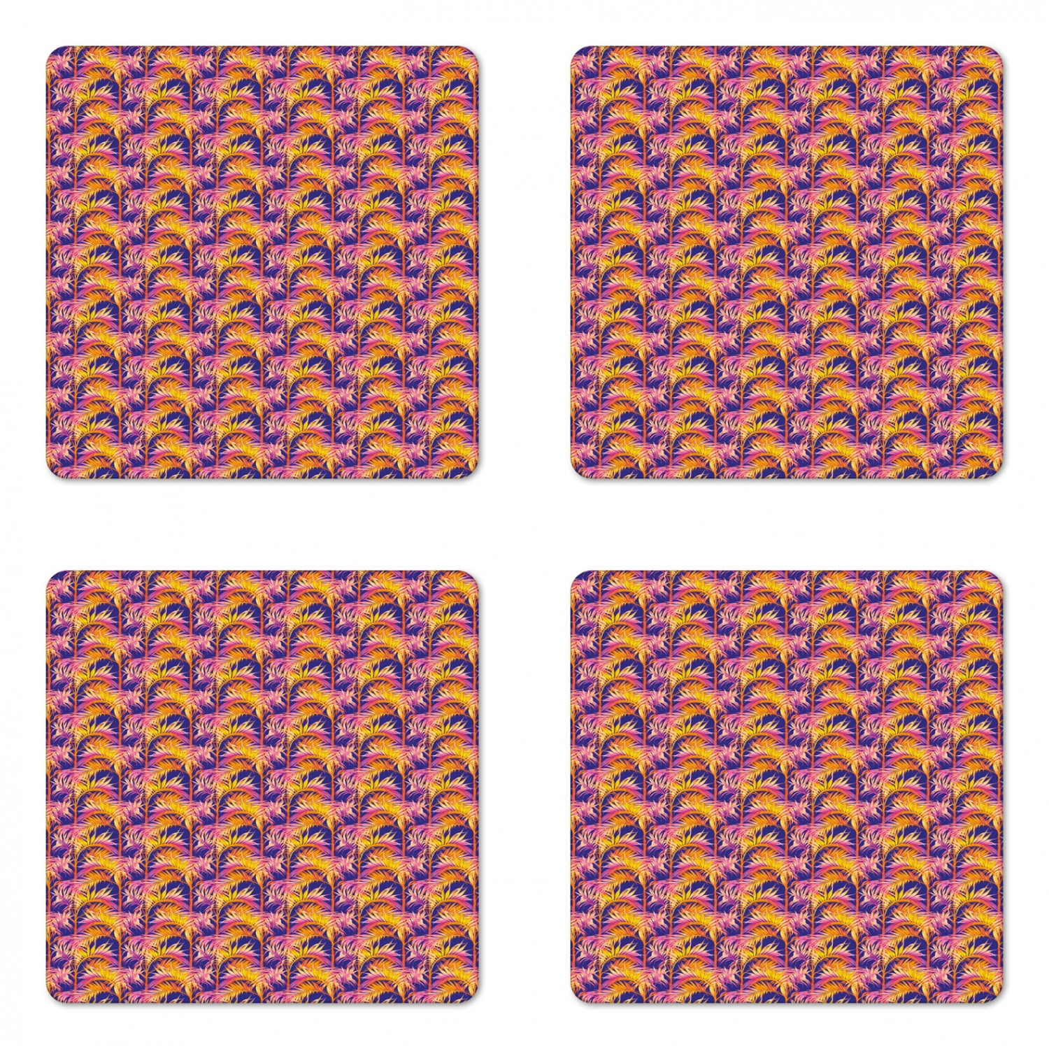 Tropical Coaster Set of 4, Botanical Aloha with Exotic Tree and Leafy ...