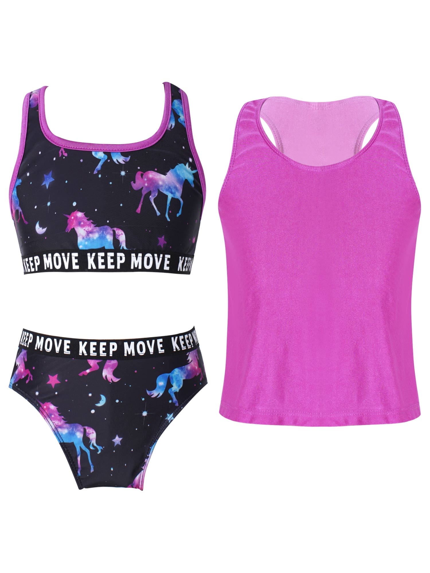 iEFiEL 3Pcs Girls Swimming Suit Cropped Vest Tops and Briefs Set Teens ...