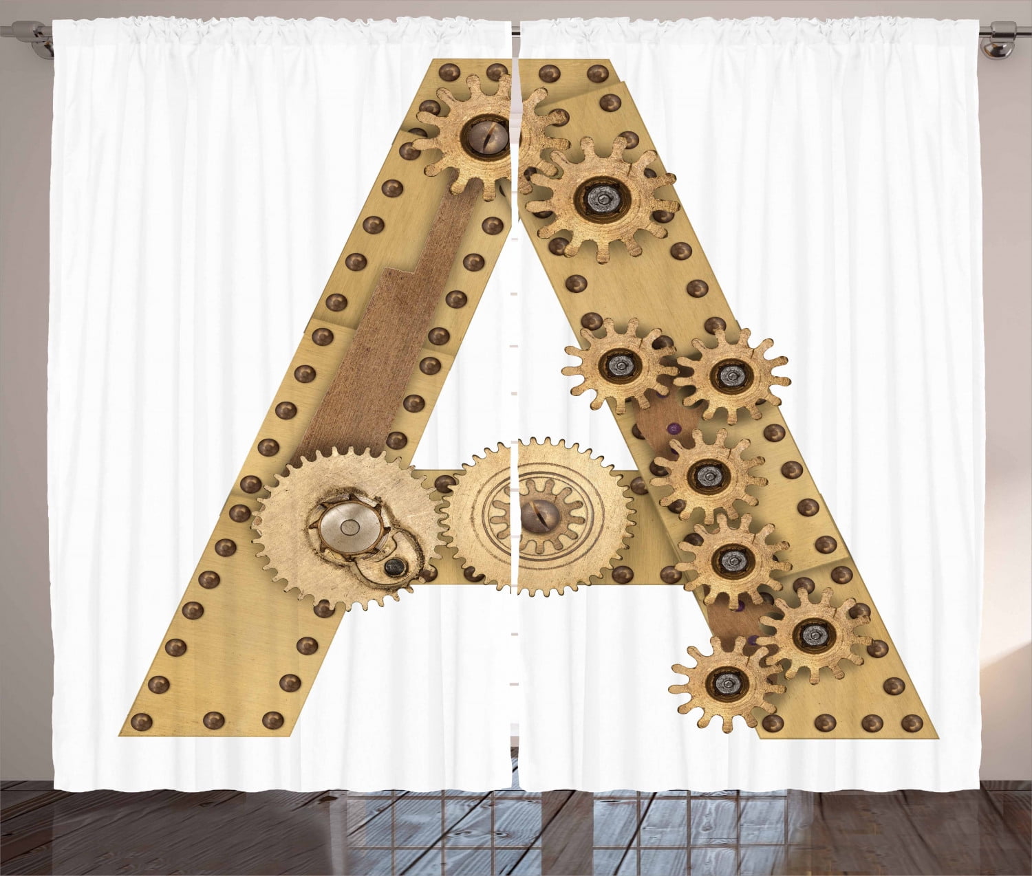 Letter A Curtains 2 Panels Set, Steampunk Mechanical Alphabet Letter ...