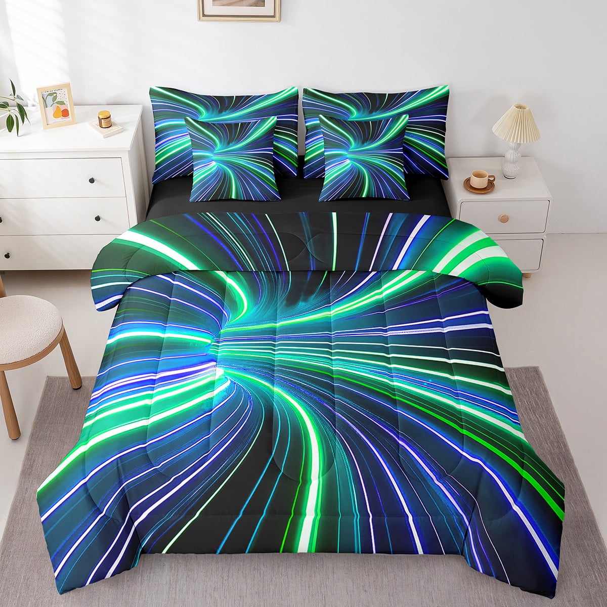 Click here for Yst Black Light Bed In A Bag Queen Comforter Set 7... prices