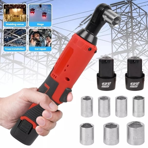 Electric Cordless Ratchet 3/8" Right Angle Wrench Impact Power Tool + 2 ...