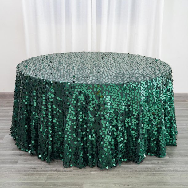 Efavormart 120" Big Payette Hunter Emerald Green Sequin Round Tablecloth Premium Collection ...