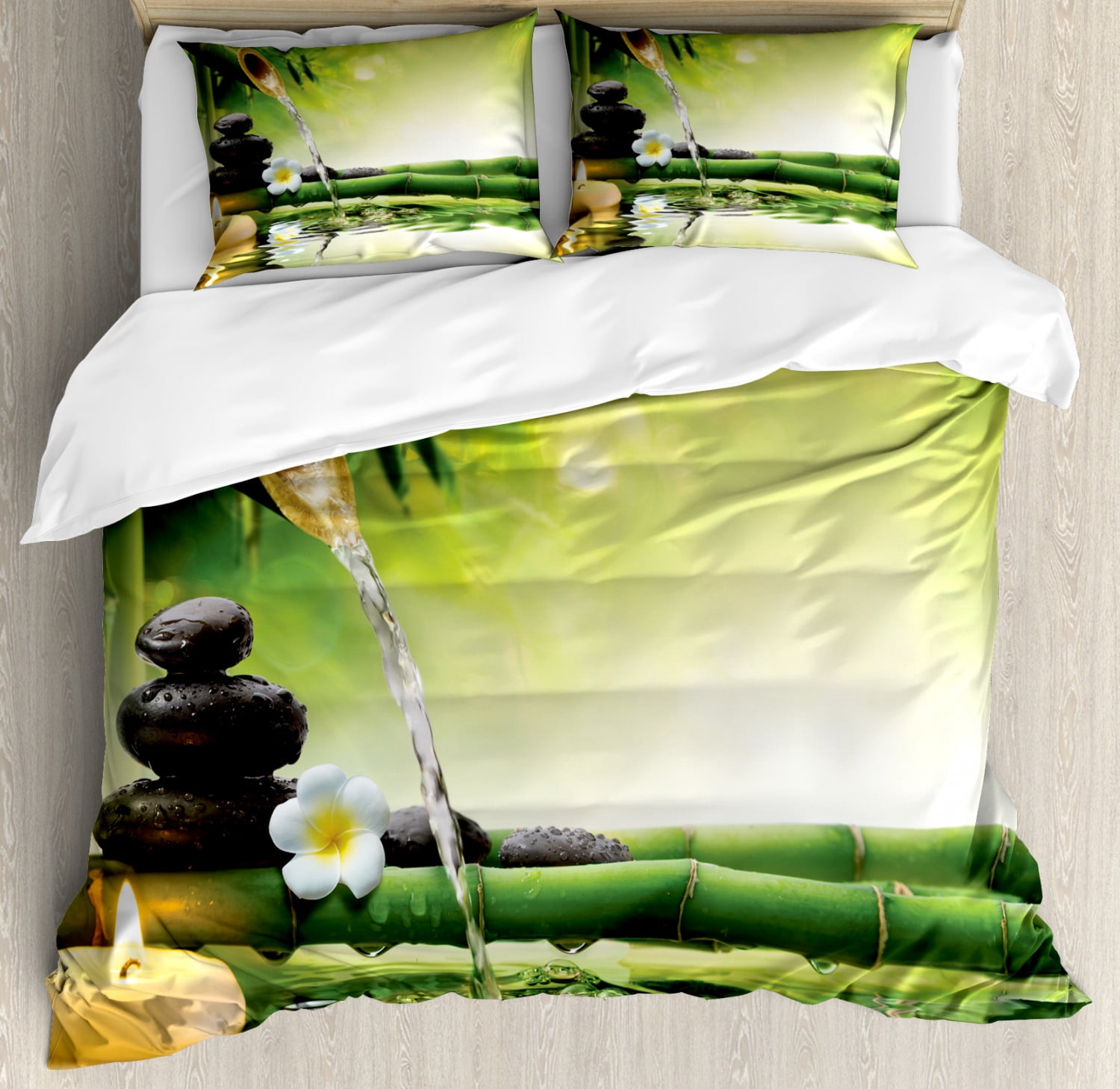 Spa Duvet Cover Set King Size, Meditation and Zen Picture of Bamboo ...