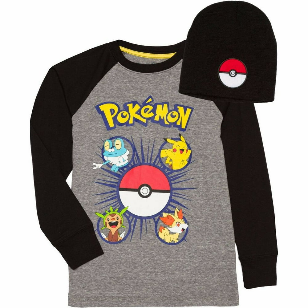 Pokemon Long Sleeve T Shirt And Beanie Hat Set Boy Size S 6/7 - Walmart ...