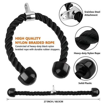 Tricep Rope Cable Attachment with 2 Exercise Handles and Pull Down 3 ...