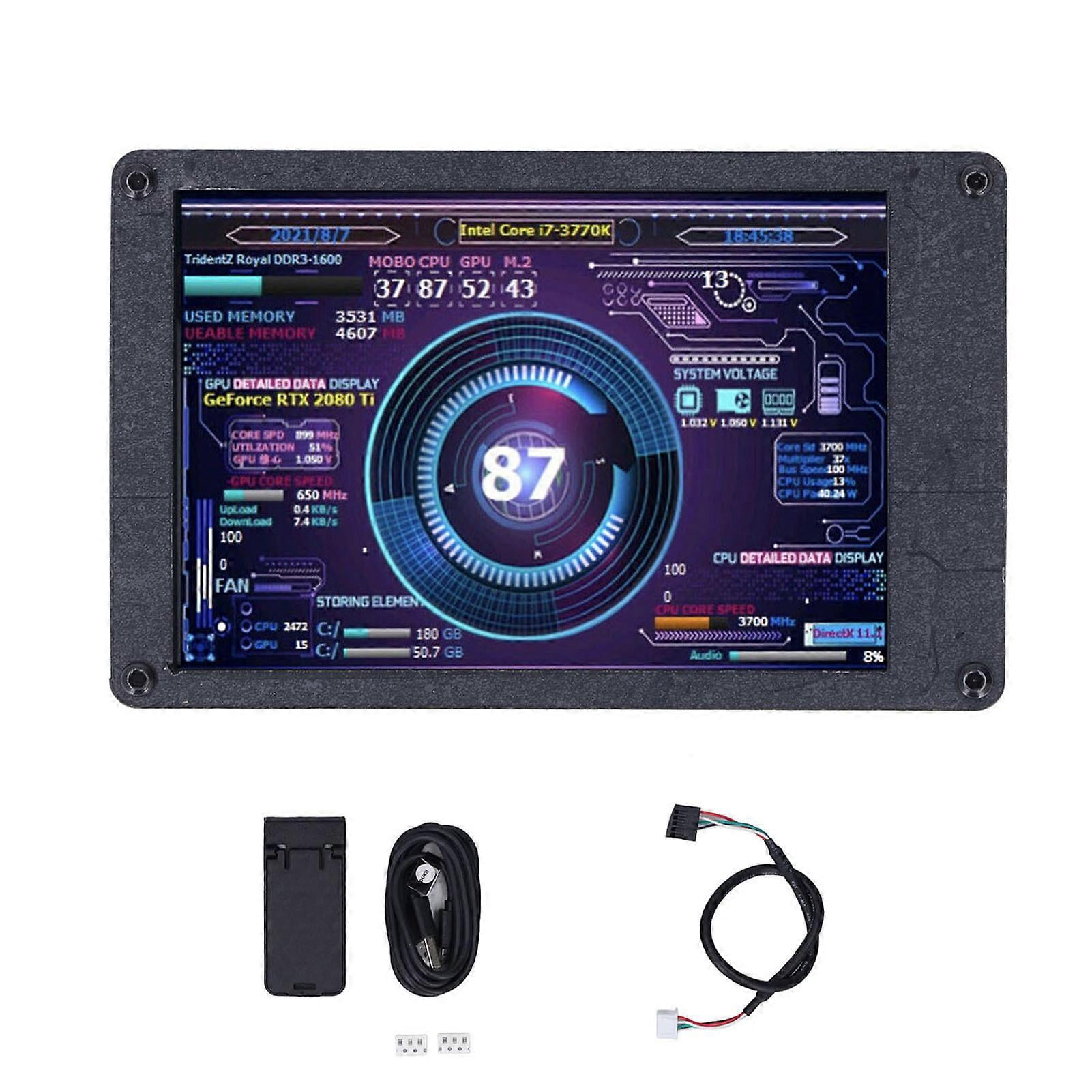 USB Mini Screen Adjustable Brightness 3.5in IPS Computer Temp CPU RAM ...