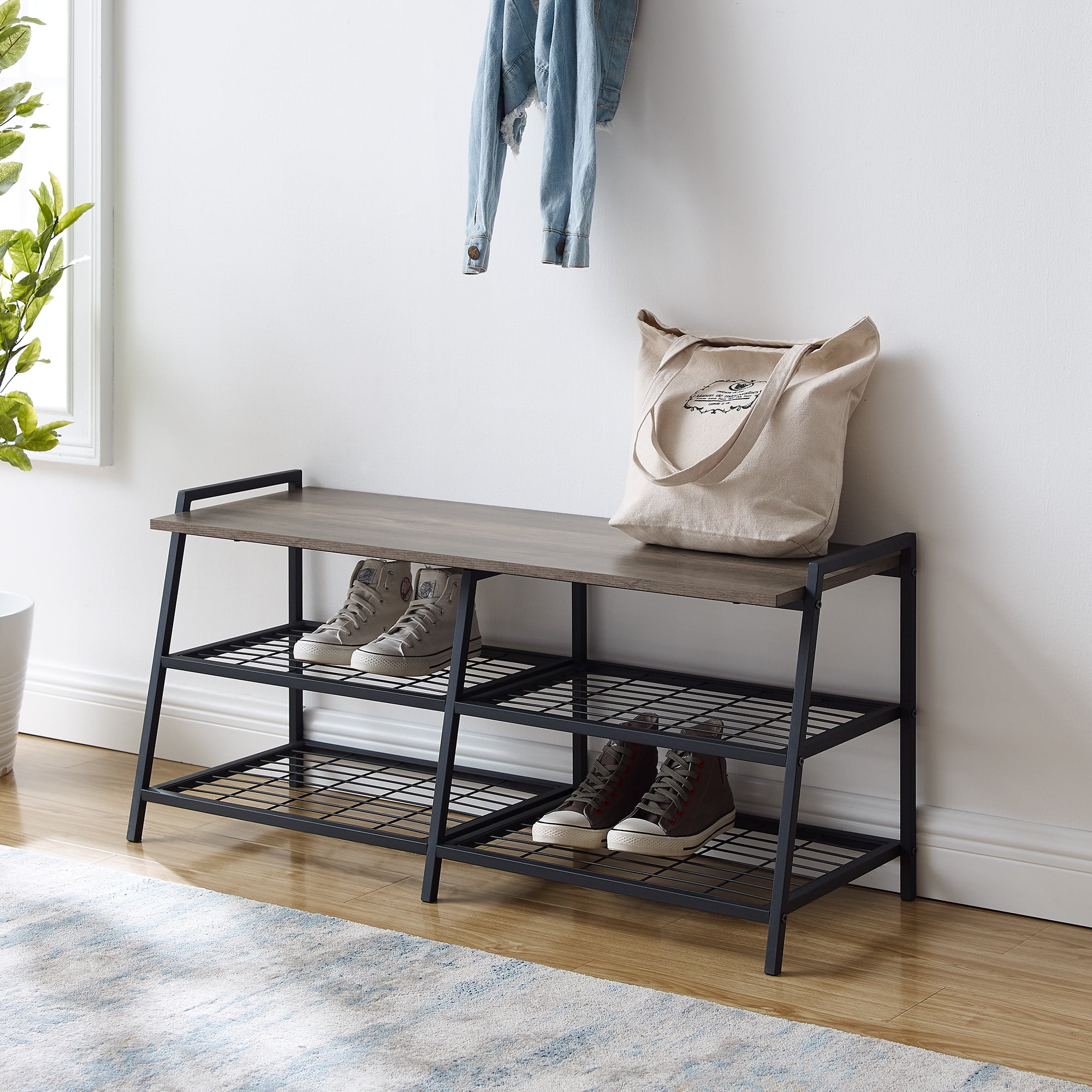 Manor Park 3-Tier Durable Shoe Rack, Metal, MDF and Wood, Gray ...