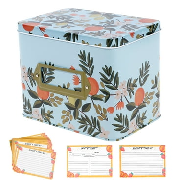 Farmhouse Metal Recipe Box With Cards And Dividers - Blue Vintage Tin ...