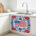 American Flag Cabinet Curtains 28"W x 35L, 4 of July Blue Red Blossoms ...