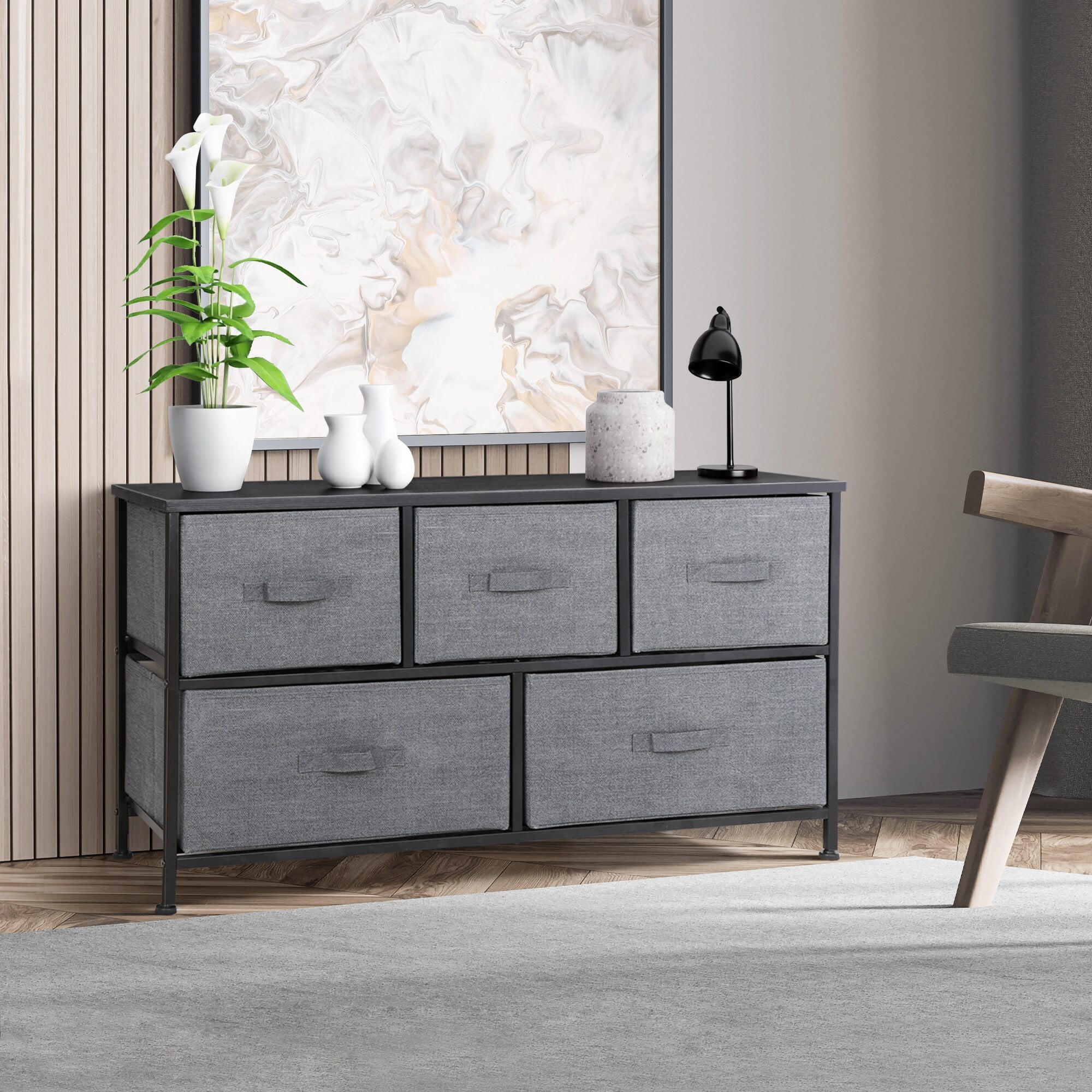 SuperDeal Simple 5 Drawers Dresser Chest of Drawers MDF Gray - Walmart.com