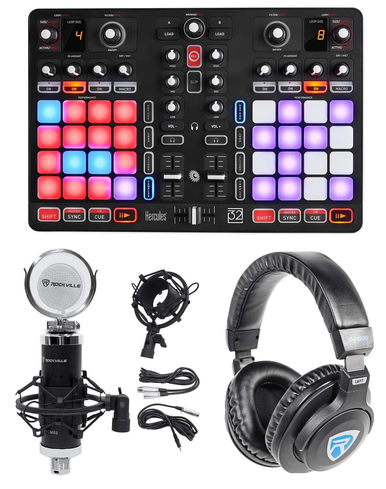 Hercules P32 DJ USB MIDI Mixing DJ Controller Interface w/32-Pads ...