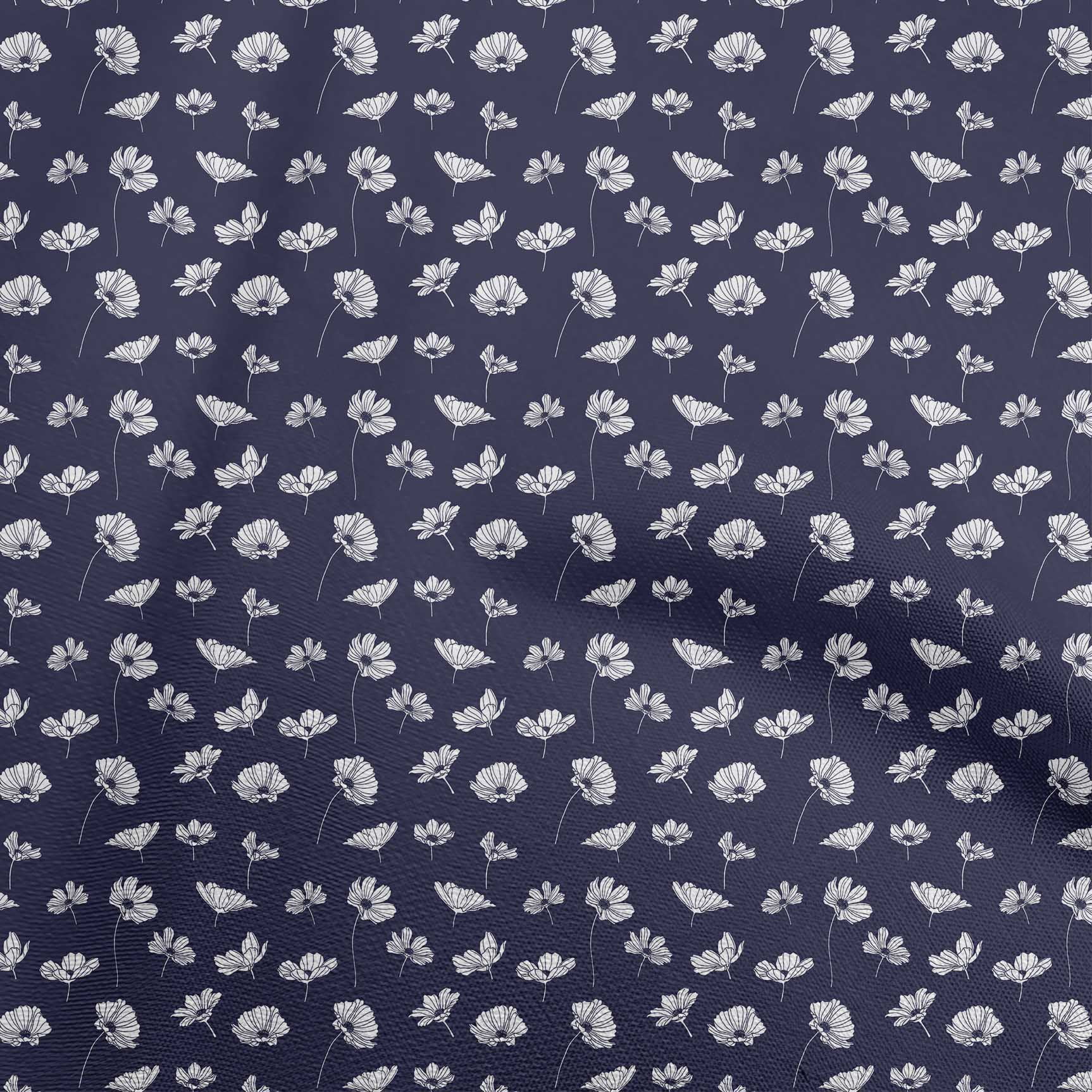 oneOone Cotton Poplin Navy Blue Fabric Floral Fabric For Sewing Printed ...