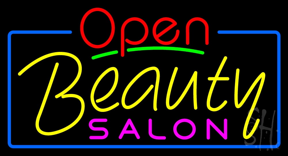 Red Open Beauty Salon with Blue Border LED Neon Sign 20 x 37 - inches ...