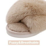 Litfun Women's Fuzzy Slippers, Open Toe Cross Band, Plush Memory Foam, Camel - Walmart.com