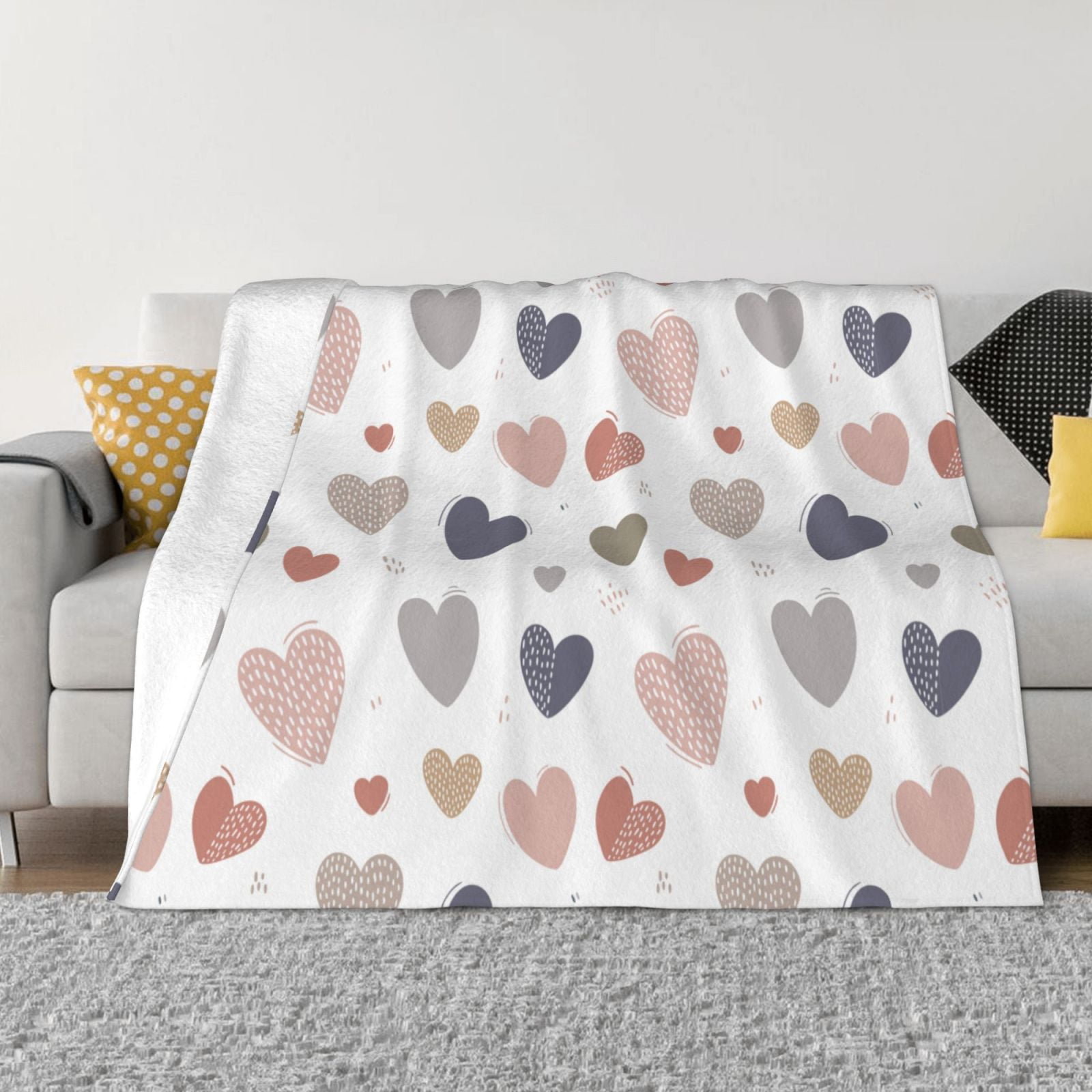 XMXT Throw Blanket, Cute Love Doodle Machine Washable Blankets for Sofa ...