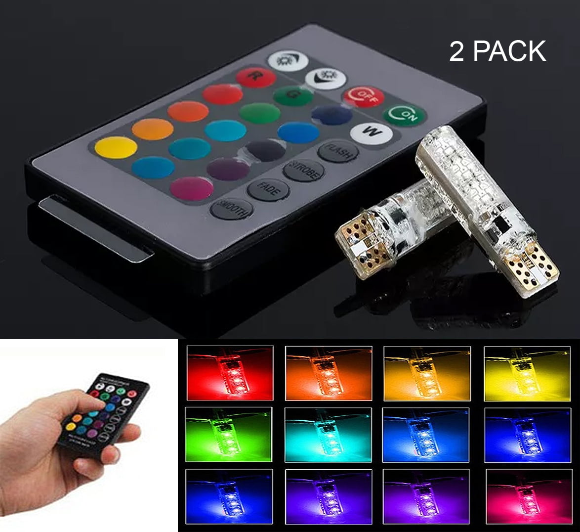 ICBEAMER 2 pack T10 168 194 Car Interior RGB LED Tail light Bulb W5W ...