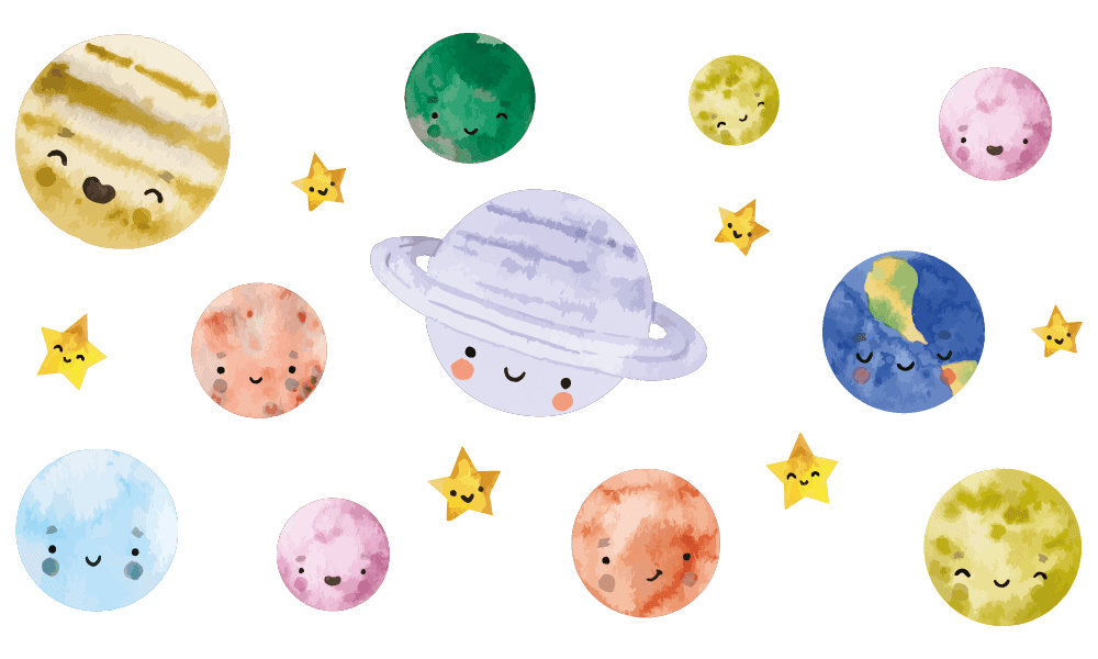 Removable Multicolored 12" x 20" Smiley Planets & Stars Kids Bedroom ...