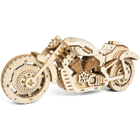 Motorcycle Wood Model Kit, 3D Wooden Puzzles with Rubber Band Motor ...