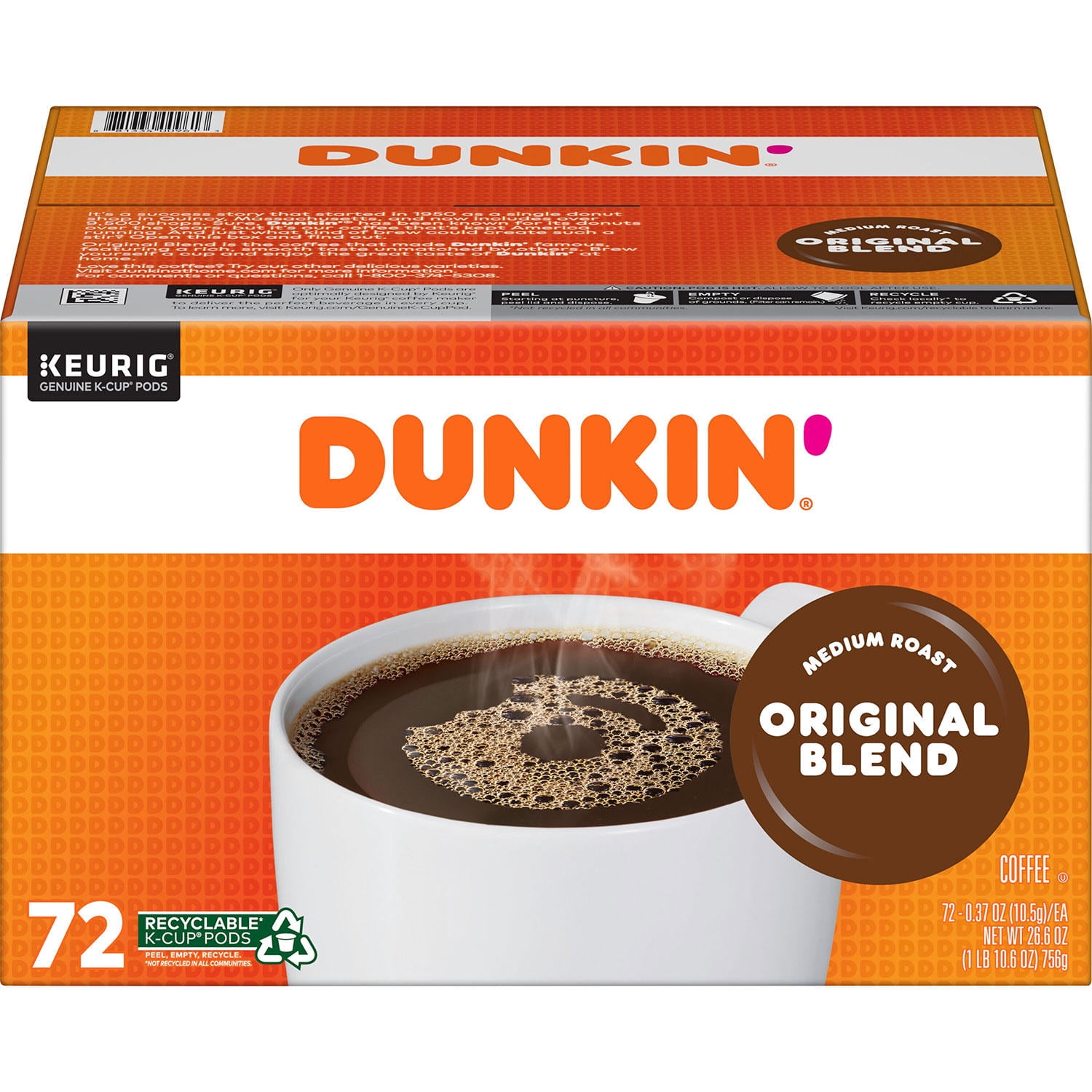 Dunkin Donuts Original Blend (72 K-Cups) - Walmart.com