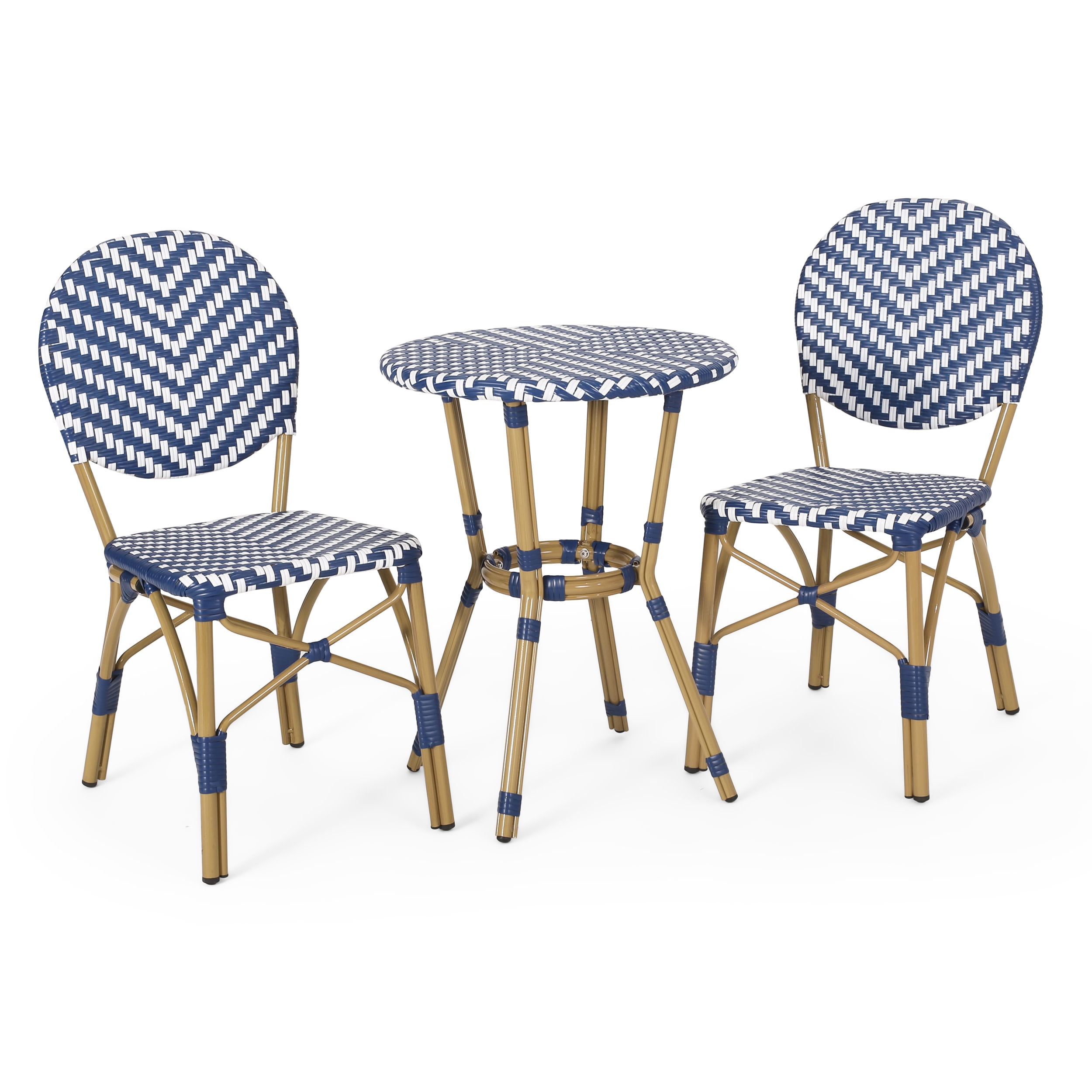 GDF Studio Deshler Outdoor Aluminum 3 Piece French Bistro Set, Navy ...
