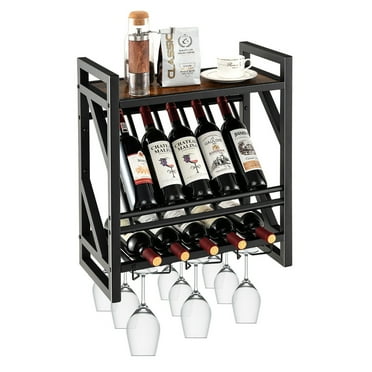 Gymax Hanging Bottle Display Wine Rack with Glass Holder & Storage ...