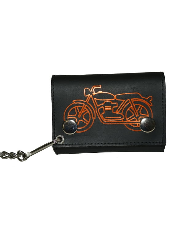 Leatherboss Genuine Leather Men Motorcycle Trifold Wallet Chain Biker ...