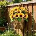 Artificial Sunflower Wreath Hanging Basket Faux Wildflower Floral ...