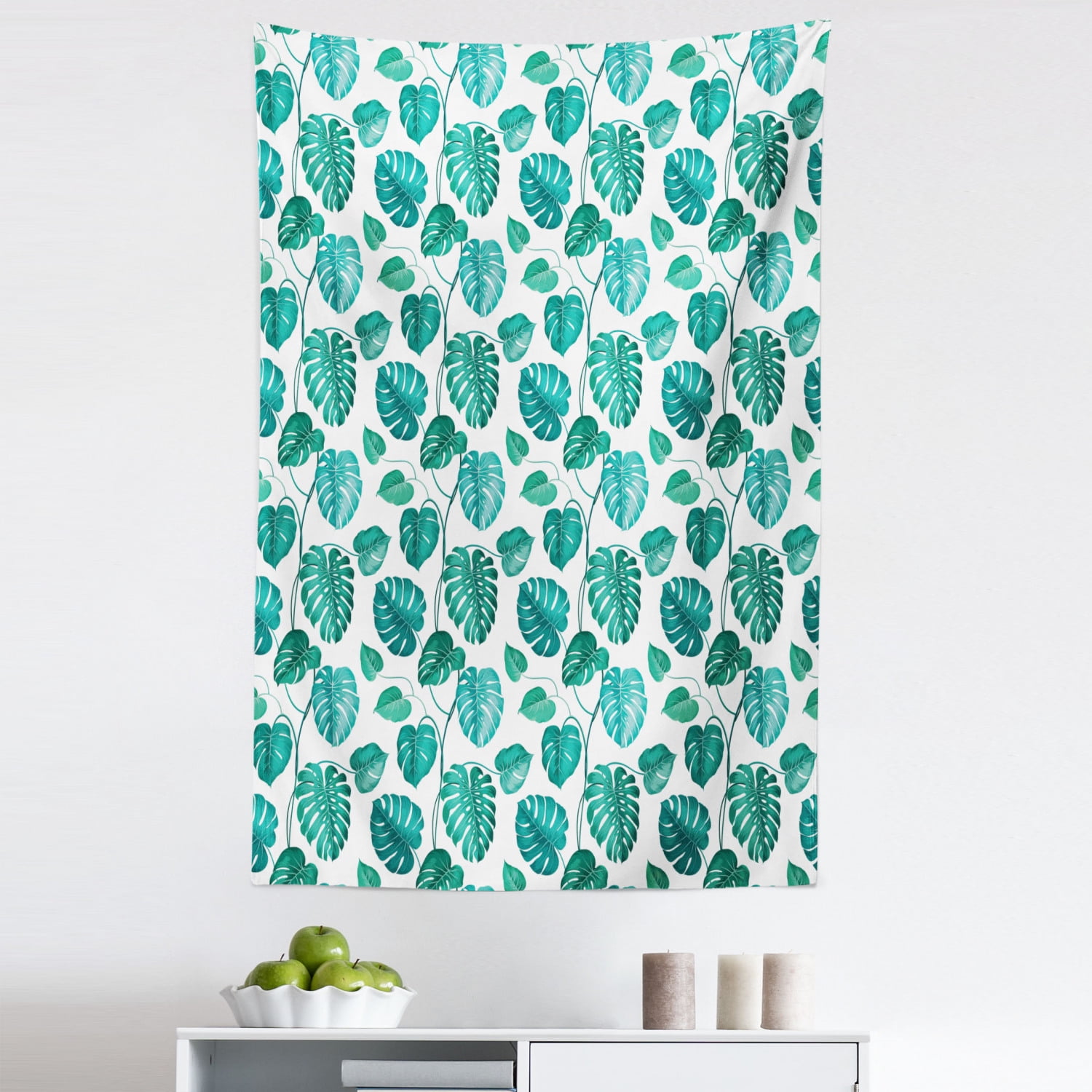 Green Leaf Tapestry, Tropical Palm Tree Leaves Exotic Hawaiian Foliage ...