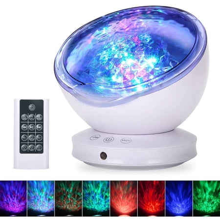 Ocean Wave Projector Night Light Lamp, 8 Color Changing Music Player ...