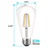 Luxrite LED Edison Bulb 75W Equivalent ST19 ST58 2700K Warm White 800 ...