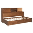 Solid Wood Bed Frame with 3 Storage Drawers, Upper Soft Board, Shelf ...