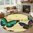 8ft Round Rug Teal Retro Butterfly Area Rugs for Living Room Bedroom ...
