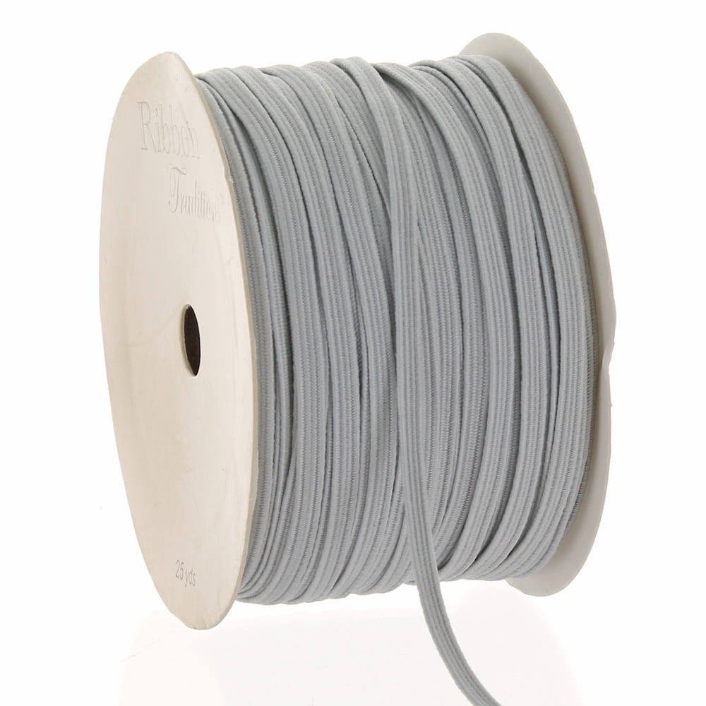 1/8" Width Skinny Elastic Band - Braided Cord - Gray 25 Yards - USA ...
