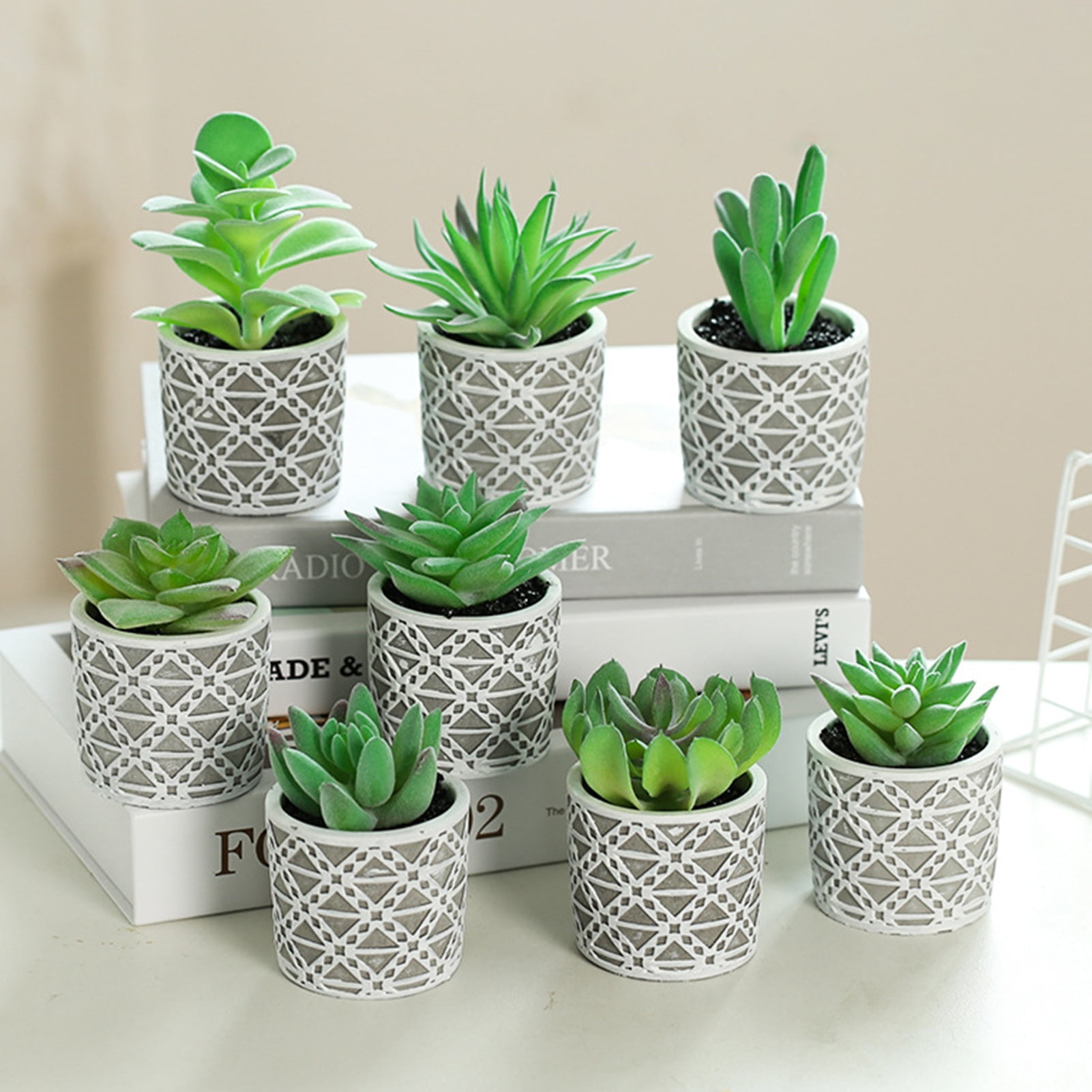 Visland Artificial Succulent Plants with Pots, Fake Green Plants ...