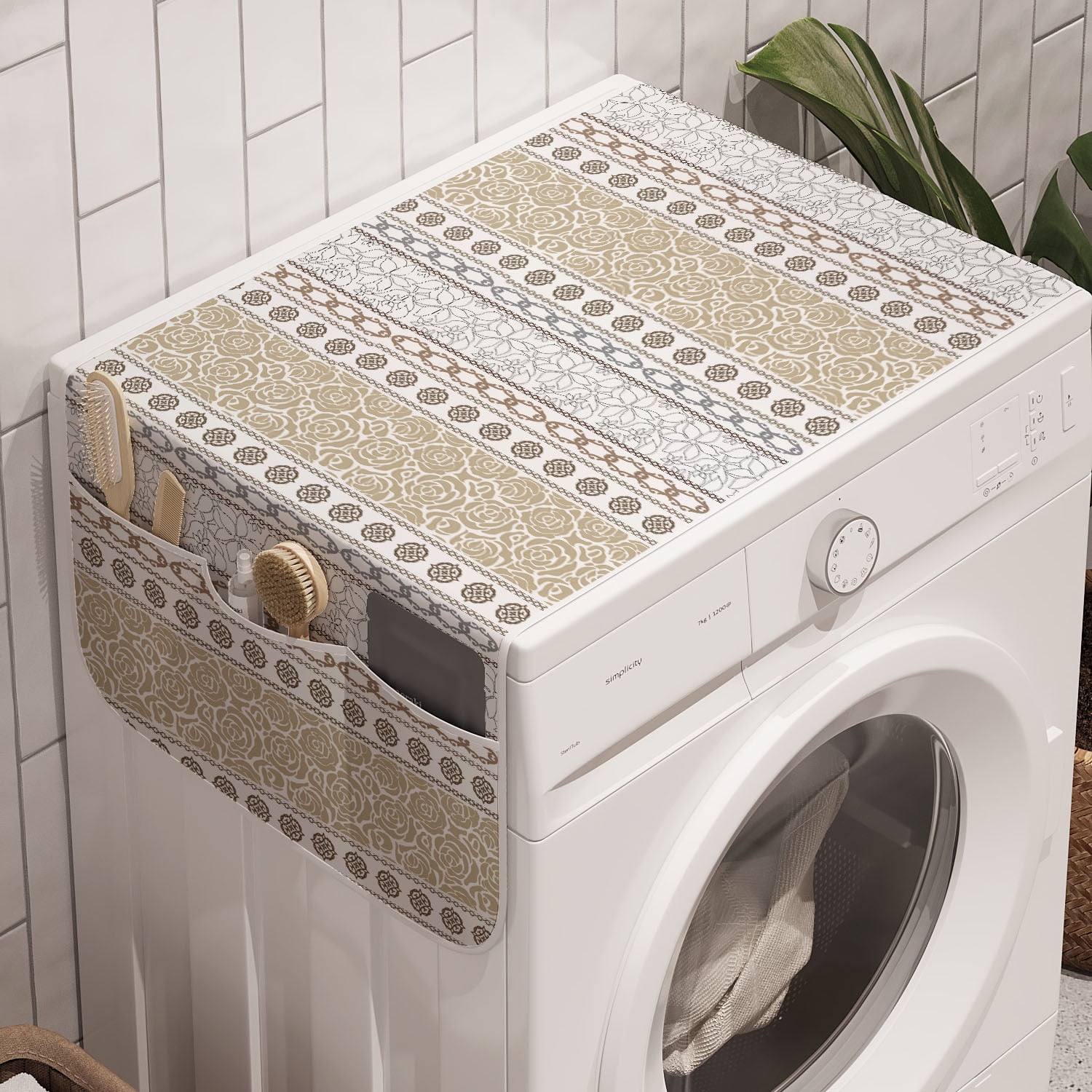 Rose Washing Machine Organizer, Vintage Vertical Borders with Abstract ...