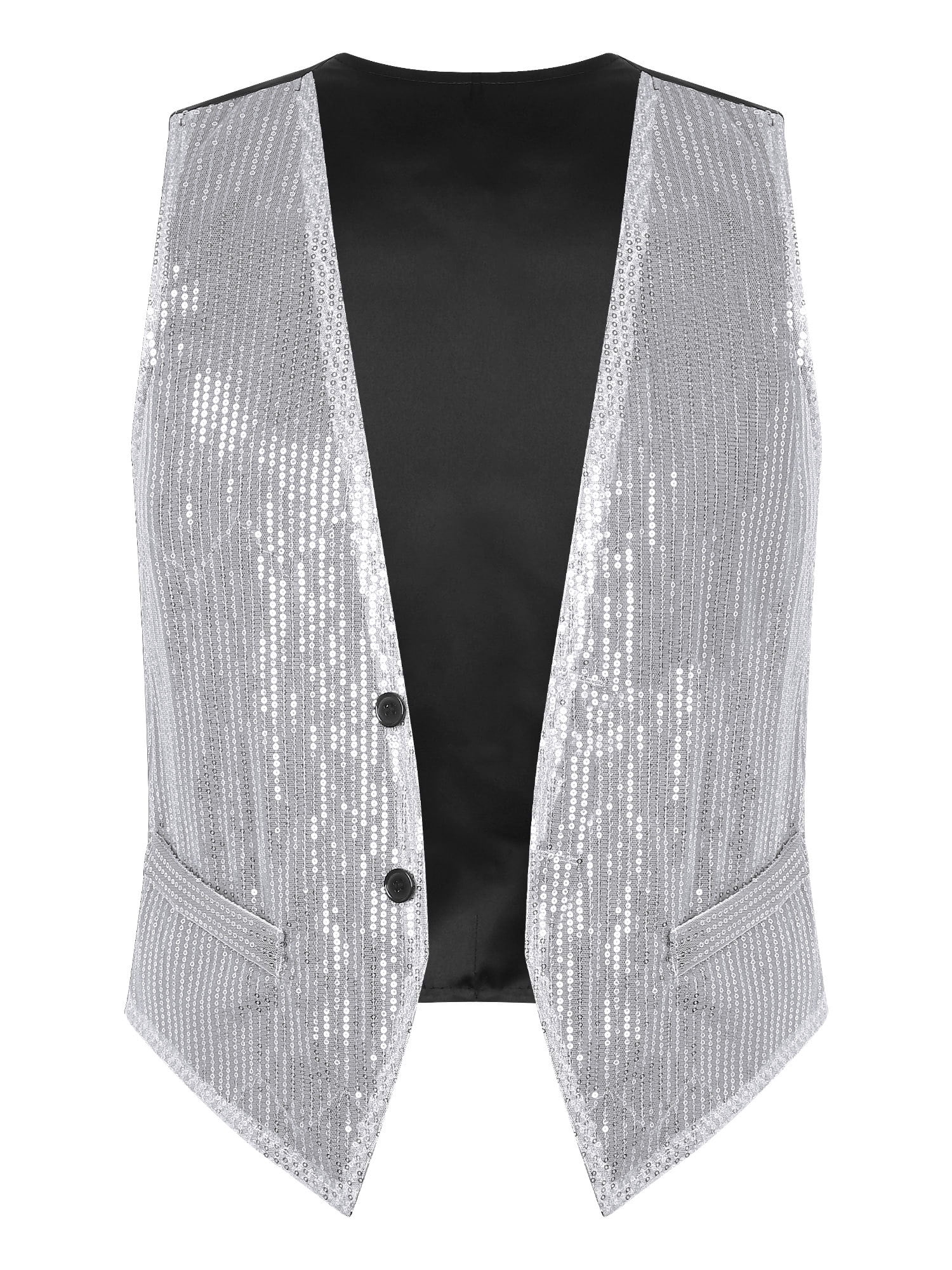 CHICTRY Mens Sequin Vest Shiny Party Sleeveless Waistcoat V-Neck Button ...