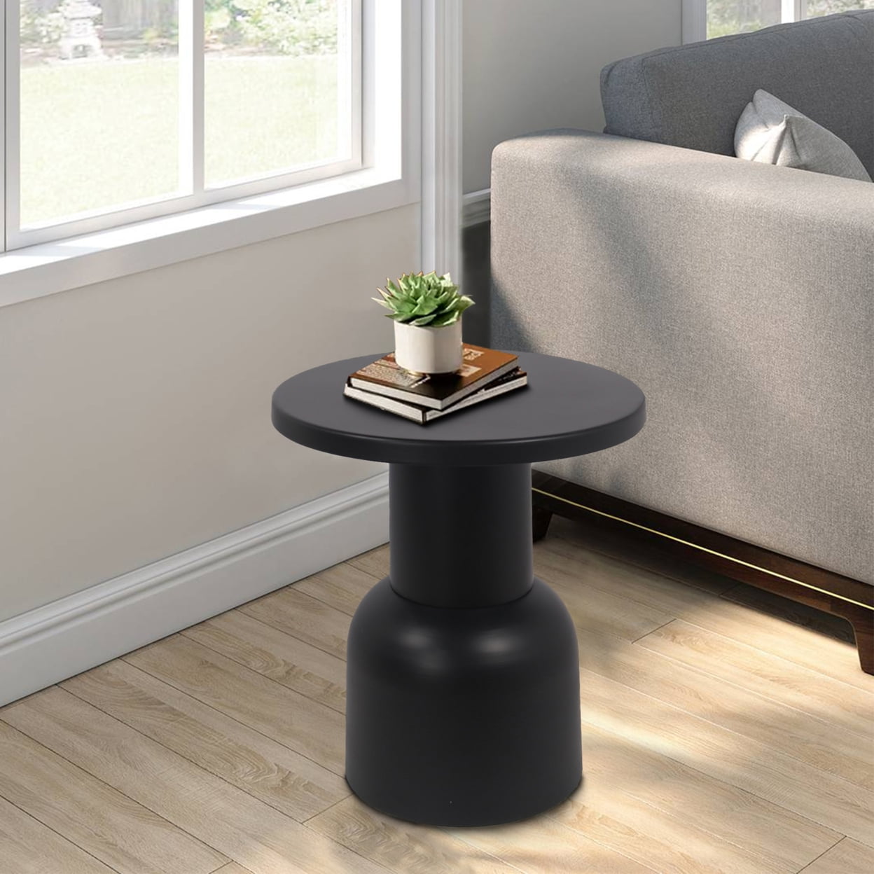 Round Top Modern Metal Accent Table, Large, Black- Saltoro Sherpi ...