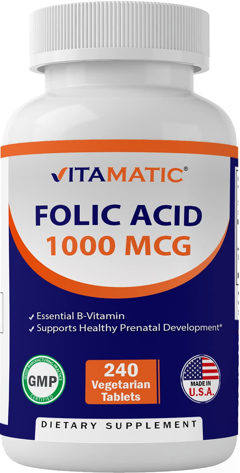 Suplemento de ácido fólico vitamático 1000 mcg (1 mg) de vitamina B9 ...