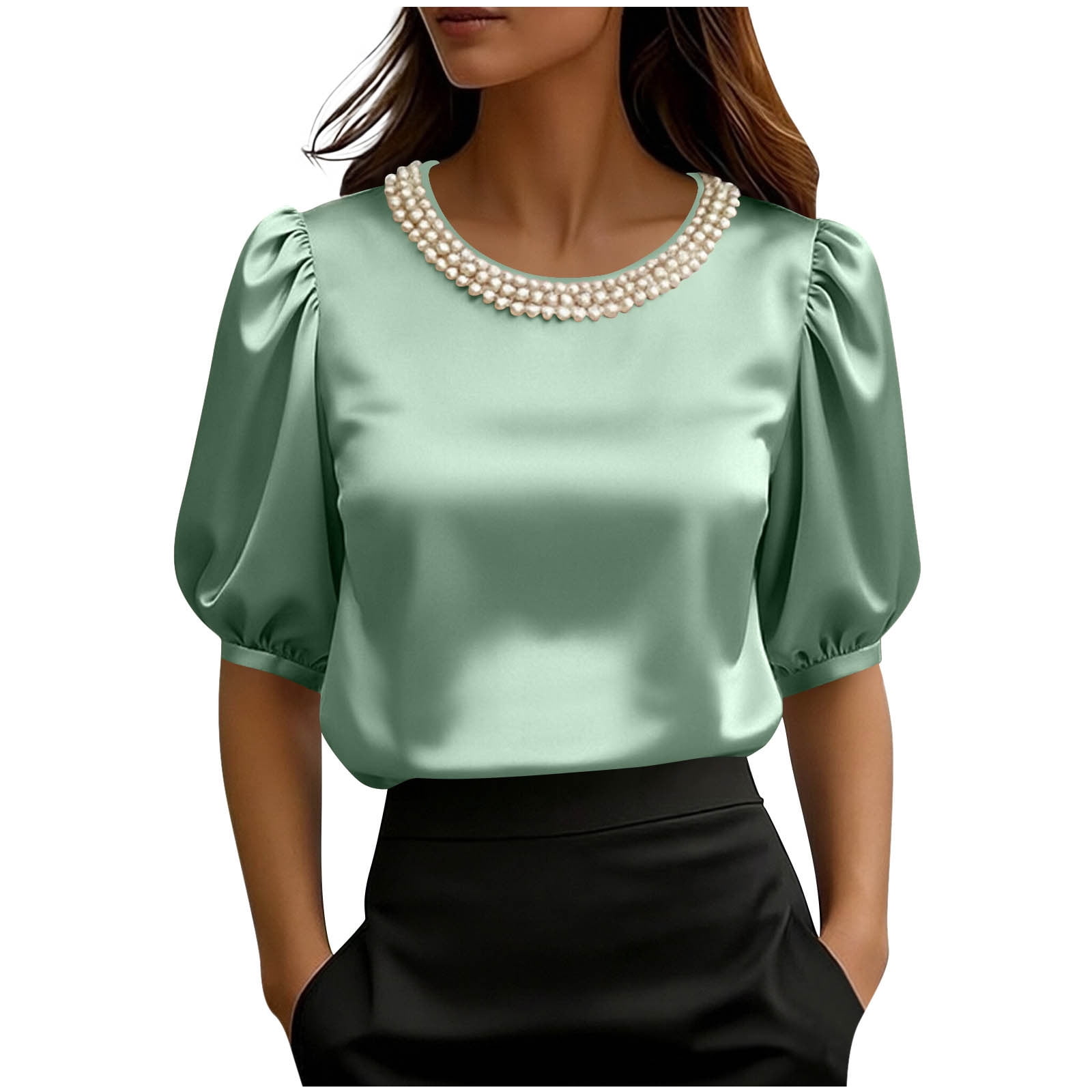 Click here for Craaazy Ladies Elegant Satin Round Neck Puff Short... prices