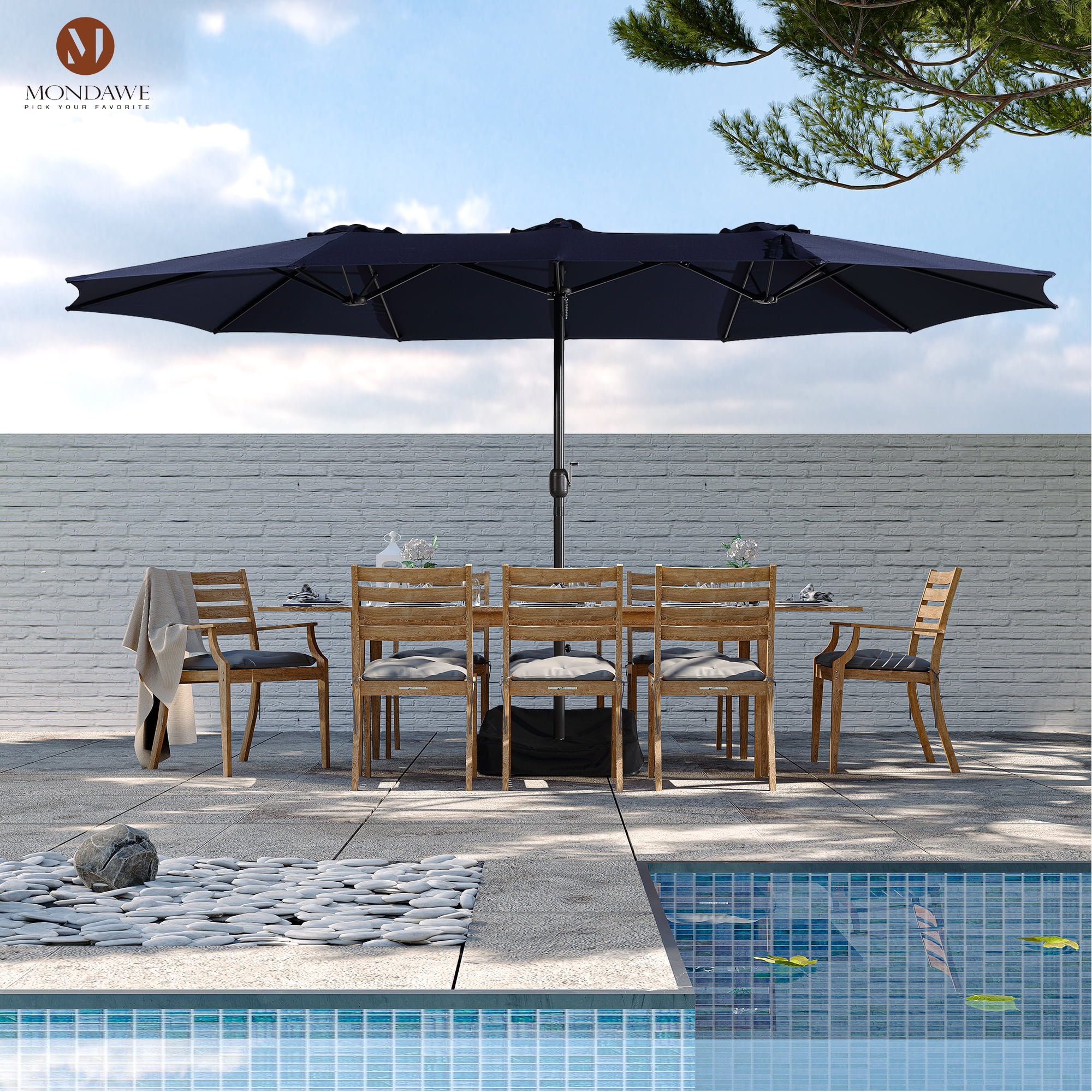 15ft Large Patio Umbrellas with Base Included, Outdoor Double-Sided ...