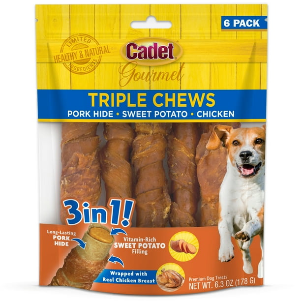 Cadet Gourmet Triple Chews Pork Hide Twists Chicken & Sweet Potato 6 ...