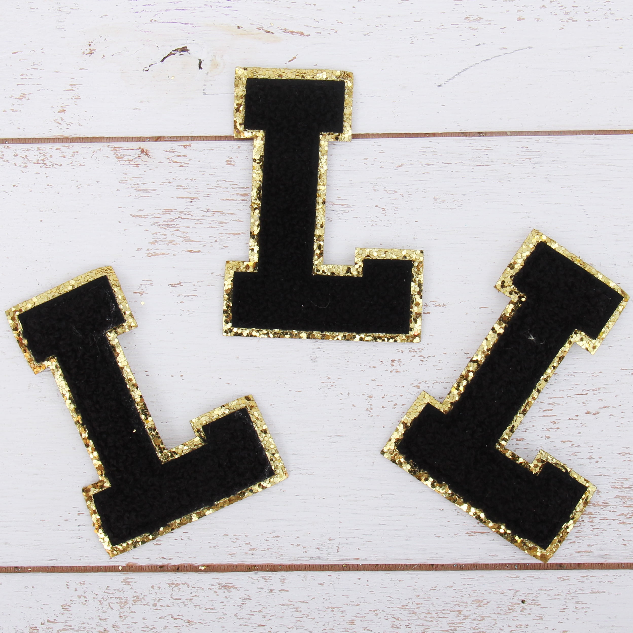 3 Pack Chenille Iron On Glitter Varsity Letter "L" Patches - Black ...