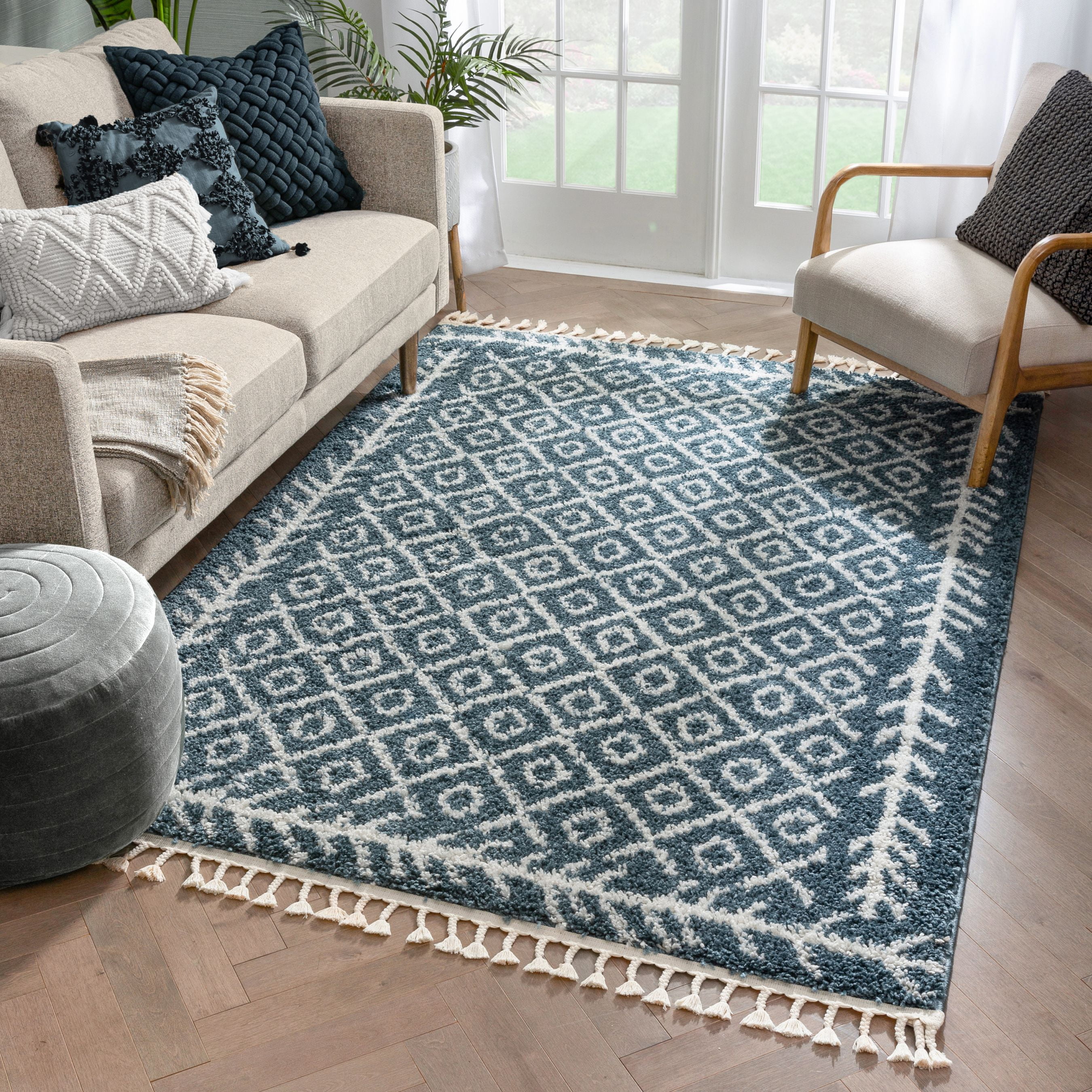 Well Woven Allie Light Blue Moroccan Shag Diamond Trellis Pattern Area ...