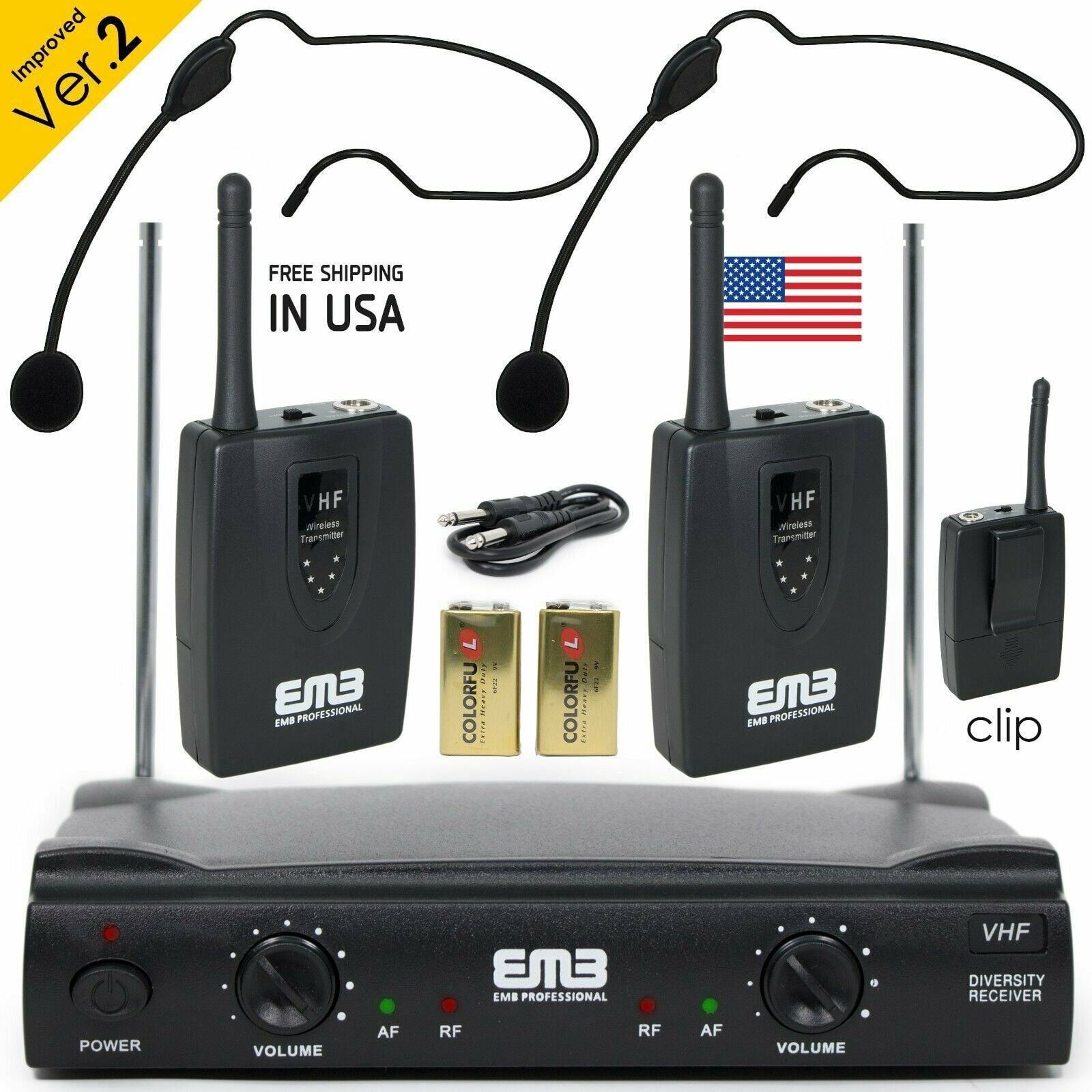 Professional Wireless Microphone System Dual Headset 2 x Mic Cordless ...