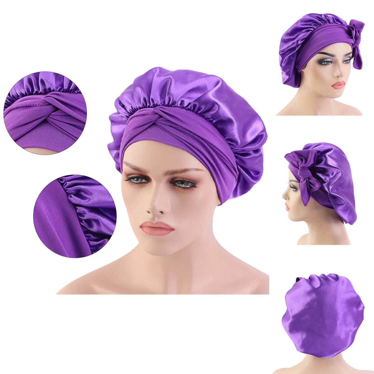 Dress Choice Women Satin Hair Cover Sleep Cap Adjustable Hair Bonnet ...