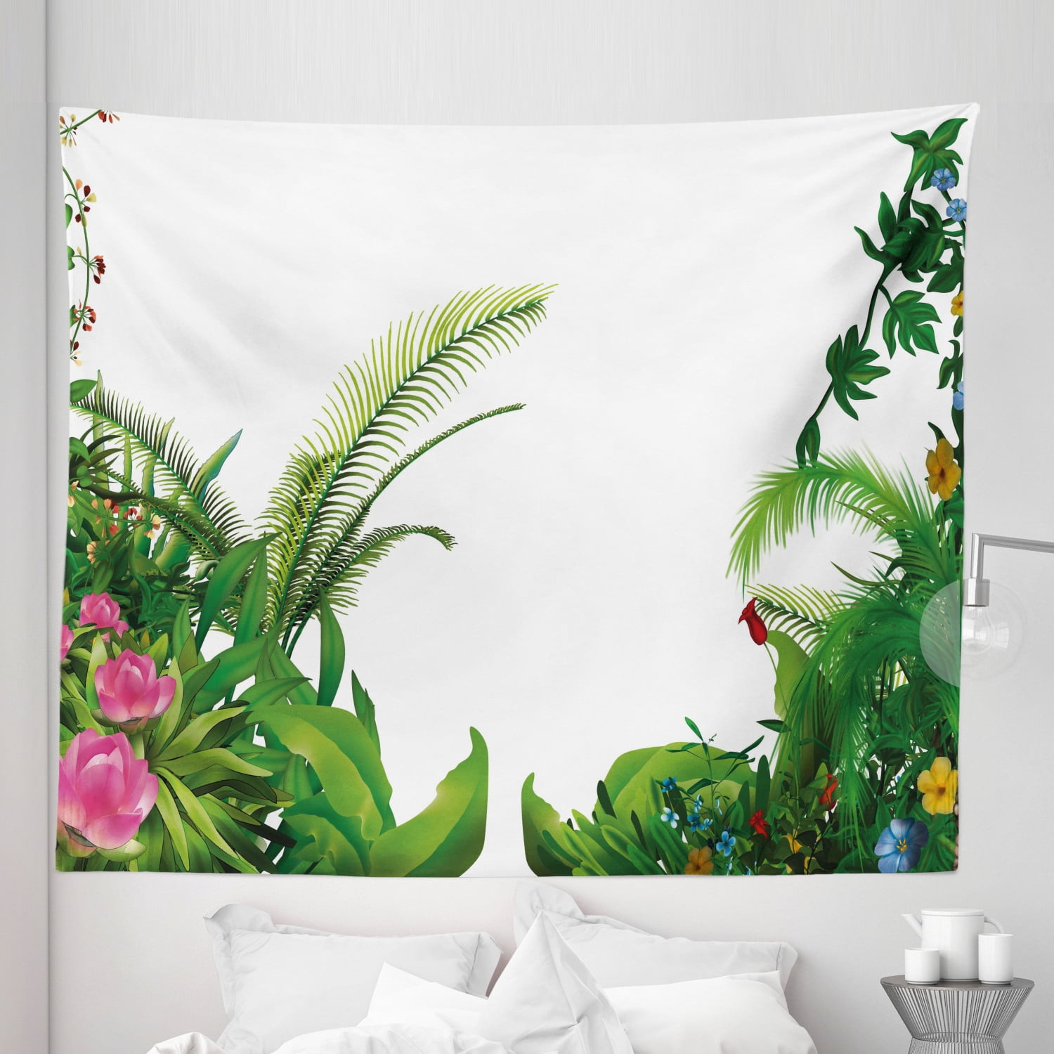 Plant Tapestry, Hand Drawn Illustration of Tropical Plants with ...
