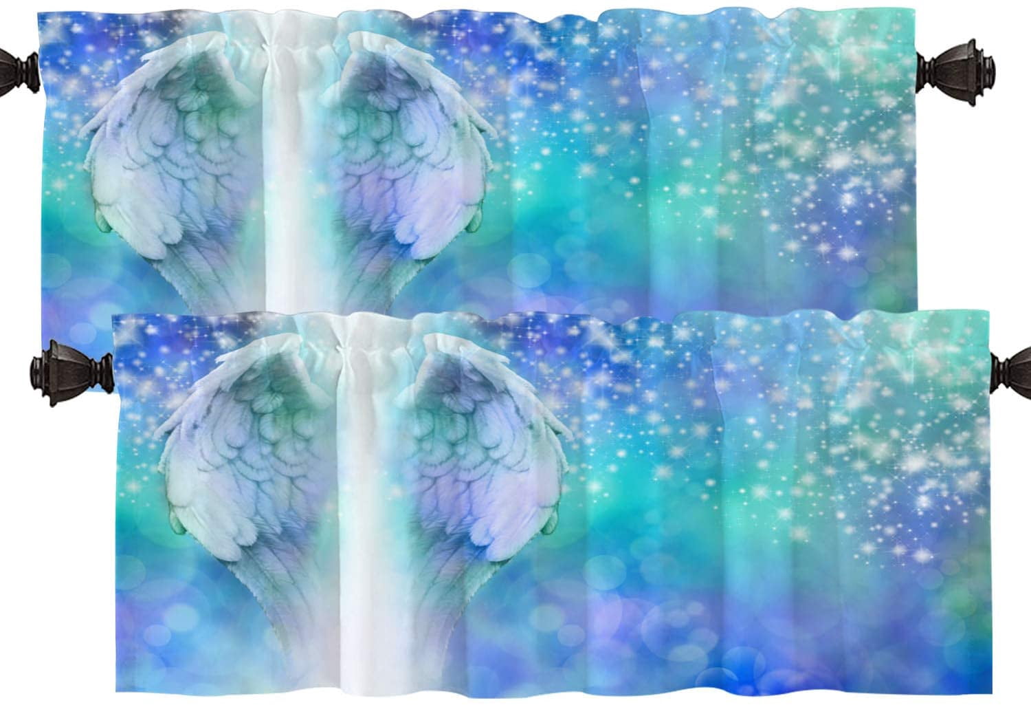 Blue Bright Colorful Kitchen Valances Half Window Curtain, Angels are ...