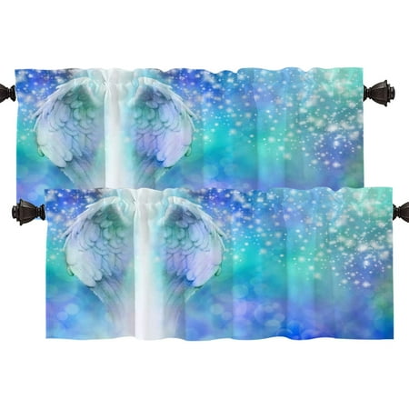 Blue Bright Colorful Kitchen Valances Half Window Curtain, Angels are ...