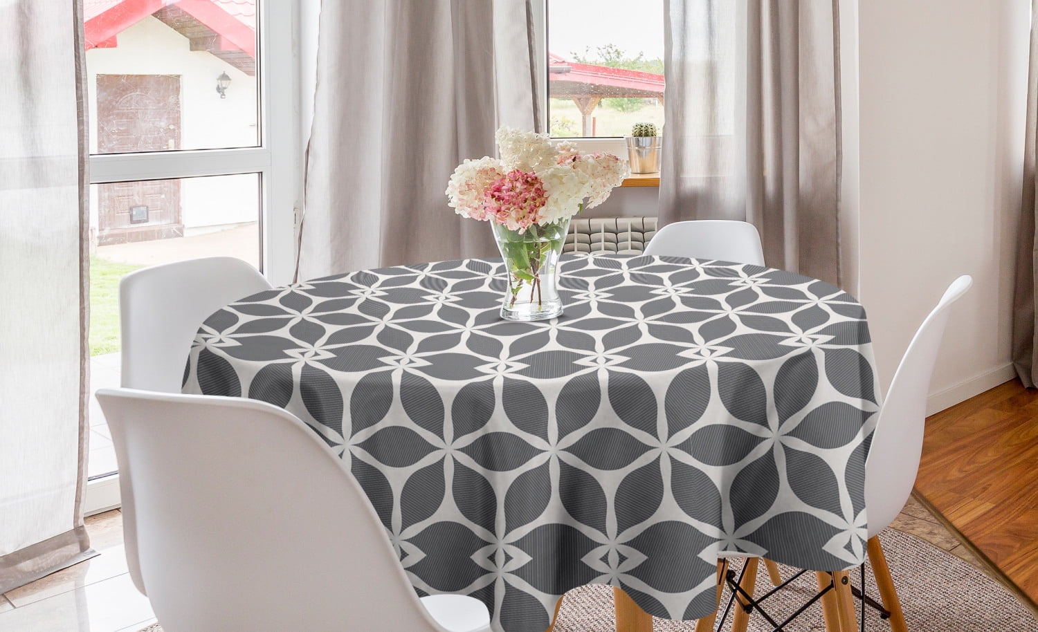 Abstract Round Tablecloth, Pattern of Connected Floral Formations ...